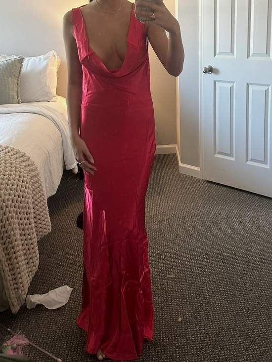 Meshki | Dresses | Meshki Red Satin Cowl Neck Maxi Dress | Poshmark